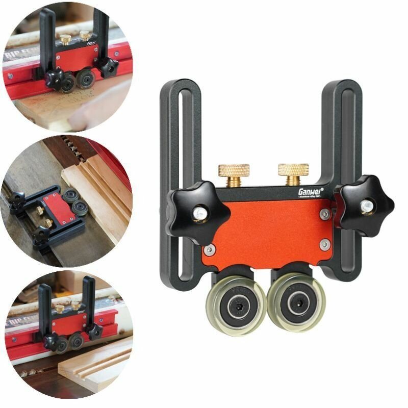 Регулируемые направляющие для запасов с эластичным односторонним колесом, Направляющая ролика, Упор для циркулярной пилы и фрезера.