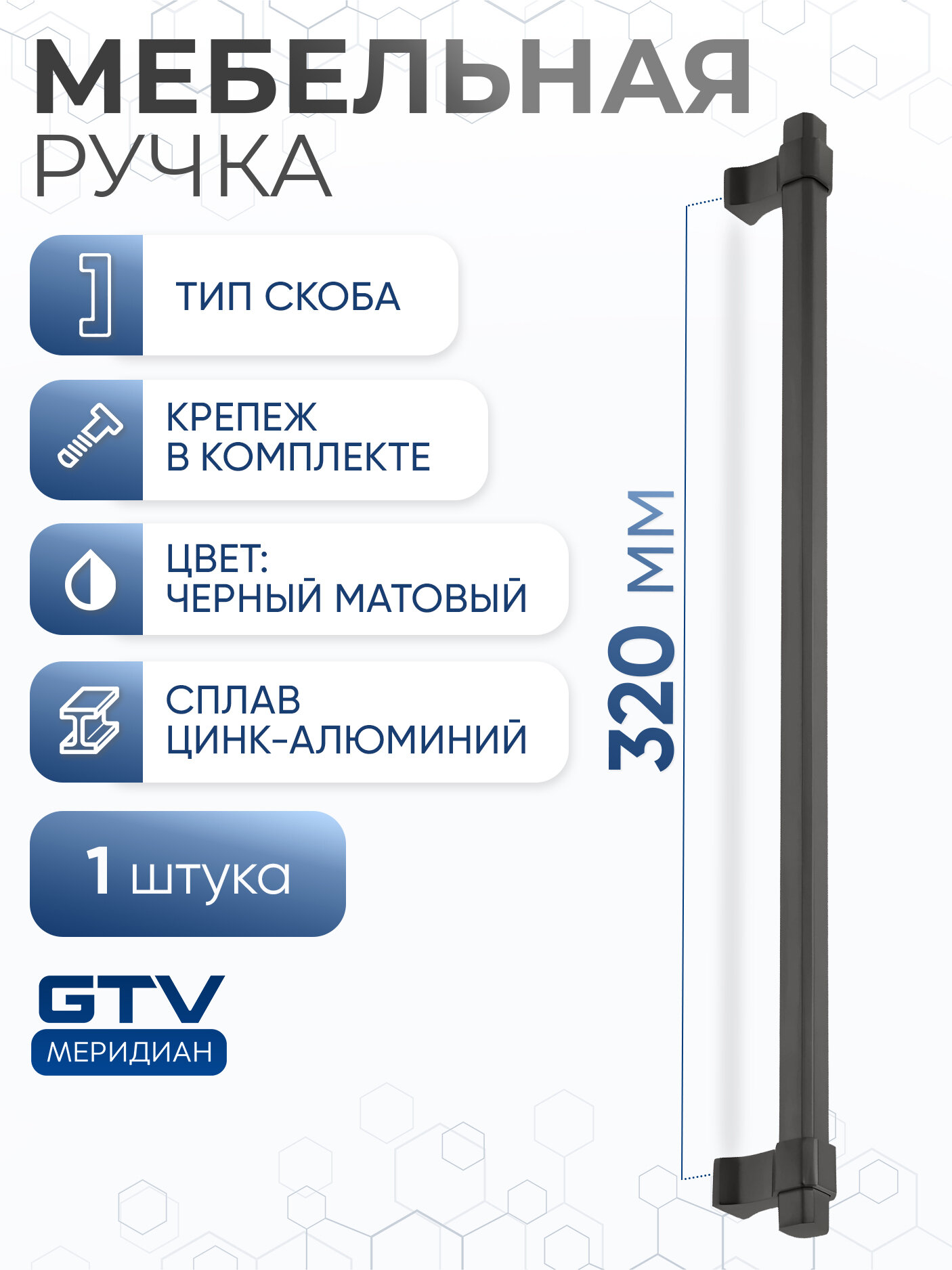 Ручка мебельная алюминиевая IMPERIAL 320 мм, черный матовый 1 шт