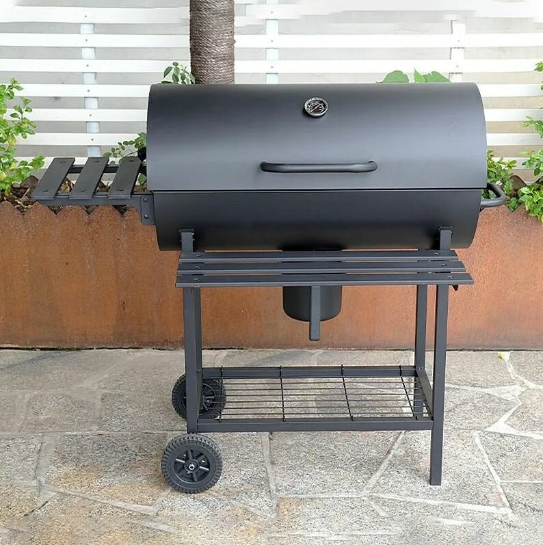 Гриль барбекю угольный Green Glade 11100 уличный для дачи и пикника, бочка с крышкой и термометром на колесах, жаровня 112х97смw