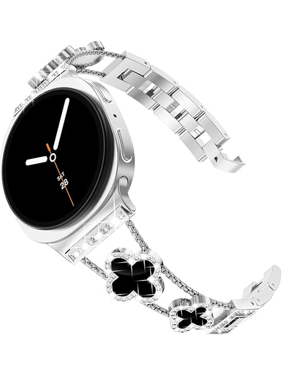 Ювелирный ремешок для Samsung Galaxy Watch 8 40 мм и 44 мм, блестящий браслет для Galaxy Watch 8 Classic 46 мм для женщин, металл, Silver, SKU00906