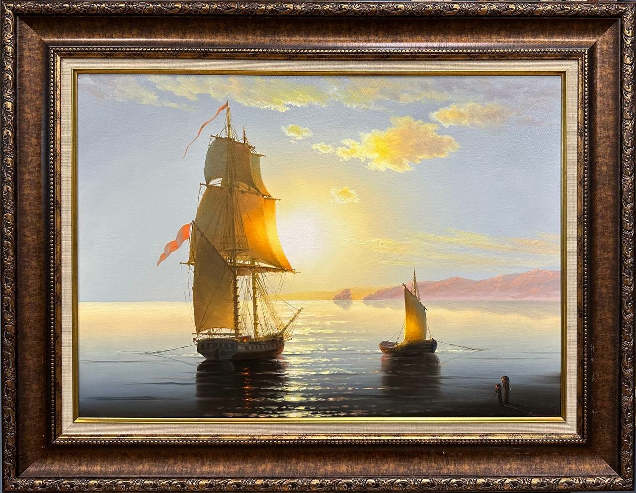 Картина, морской пейзаж "В спокойном море". Холст/Масло, 2025. Размер 50х70 см. Автор Кириллов Карен.