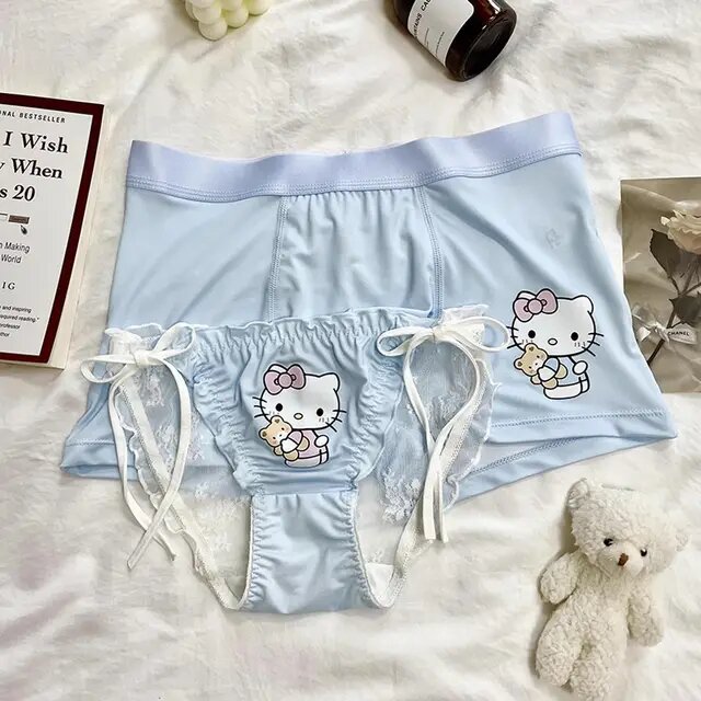 Синие шелковые трусы Hello Kitty Ice Silk с ремешками на талии, регулируемые, симпатичные женские трусы-боксеры для мужчин, гладкие, дышащие, новые, Размер: девочка XL мальчик 2XL