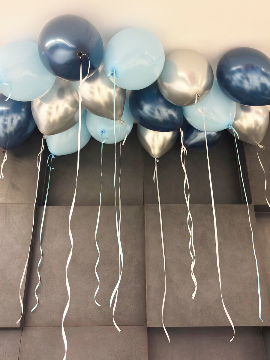 Воздушные шары под потолок, шарики под потолком 15 шт Pinterest синий, голубой, серебристый