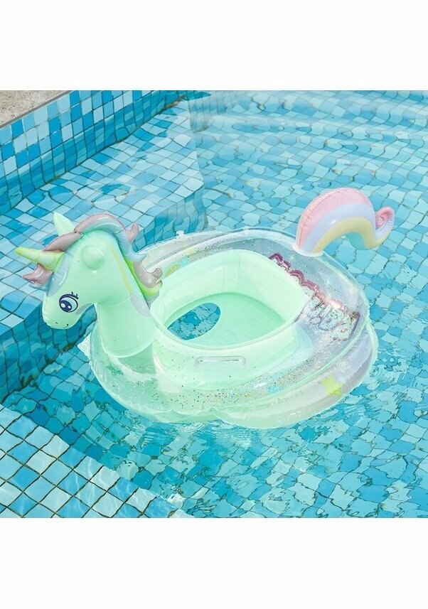 Новый детский надувной диван-кровать Rainbow Unicorn Horse Chair с милыми пайетками и животными из ПВХ с ручкой, зеленый QB Gold