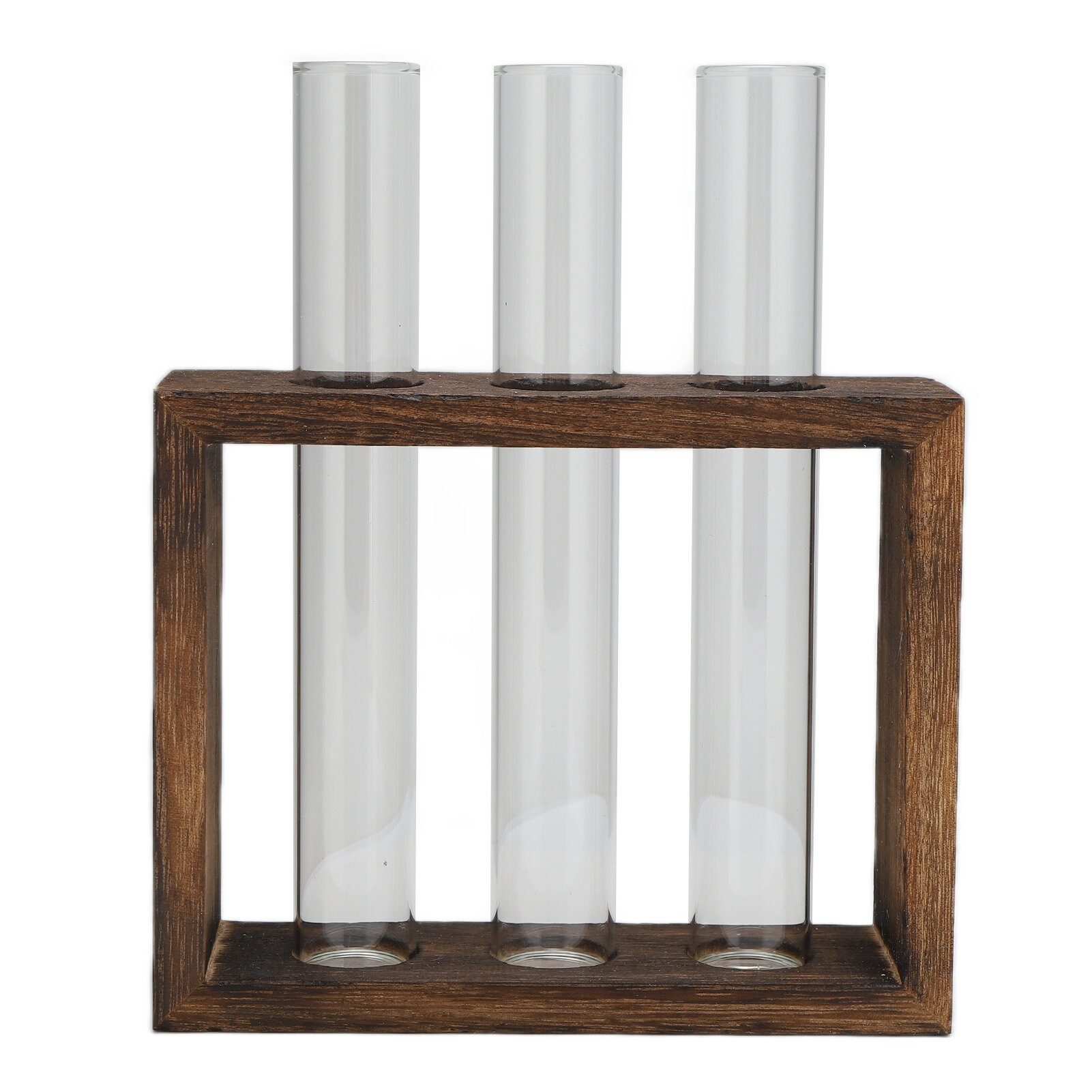 Настольная стеклянная трубчатая ваза из высококачественного боросиликатного стекла с рамой из сосновой древесины, ретро-ваза для гидропонных растений, украшение для дома, 3 бутылки