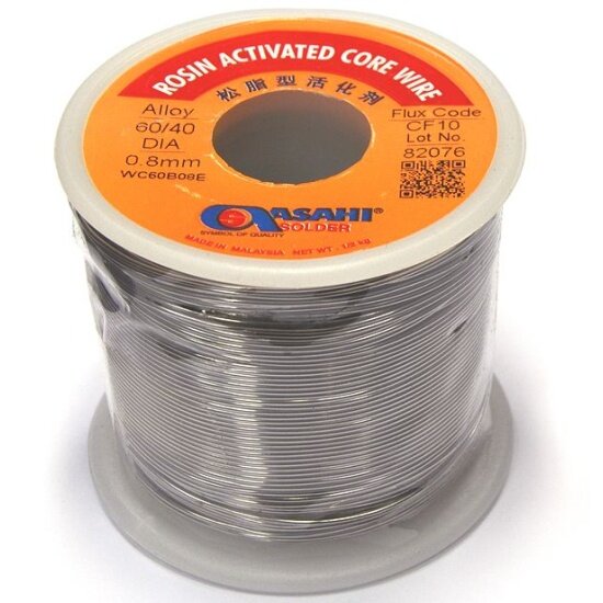 Припой с флюсом Asahi Припой WC60B08E, 0.8мм 0.5кг Sn60/Pb40 (СF10 флюс RA)