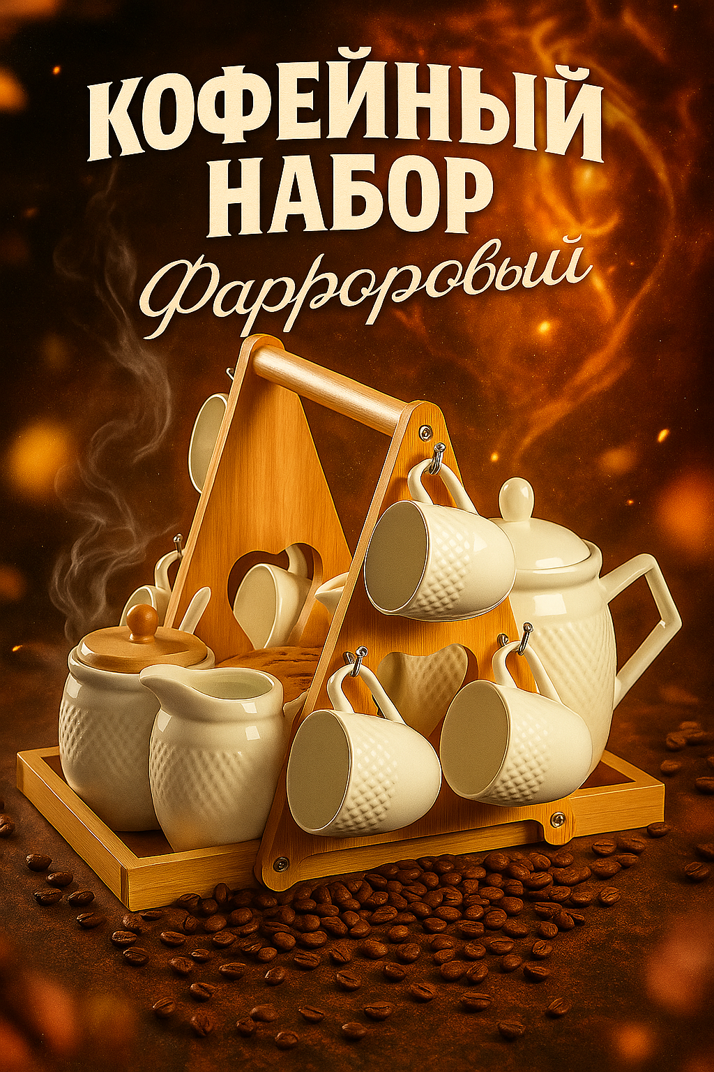 Набор кофейный фарфоровый "Bella Tenero" 15 предметов: чайник, кружки , сахарница с ложкой, молочник, блюдца