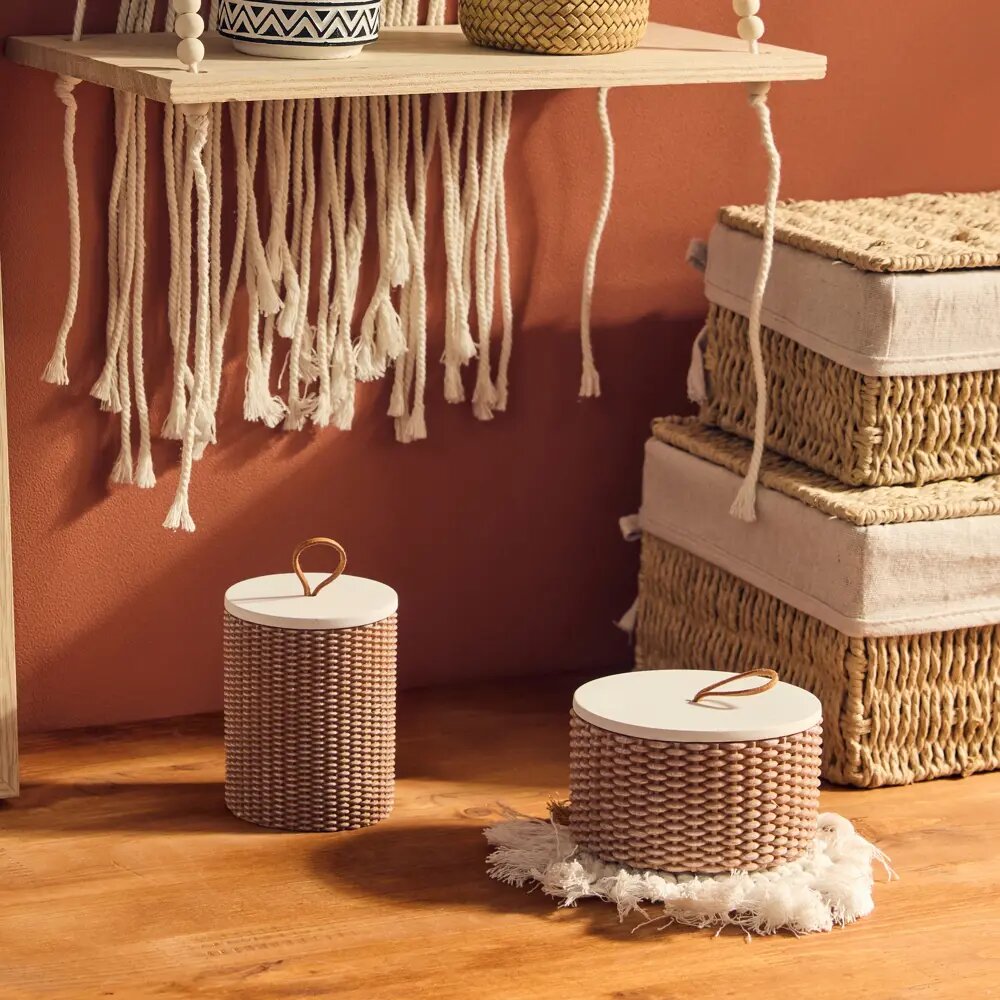 Набор шкатулок органайзеров для хранения из смолы, коричневая, круглая, 2 предмета