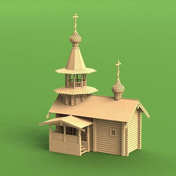 1002 сборная деревянная модель Часовня из деревни Вигово, Карелия, XVII век, 1/60, СВ Модель