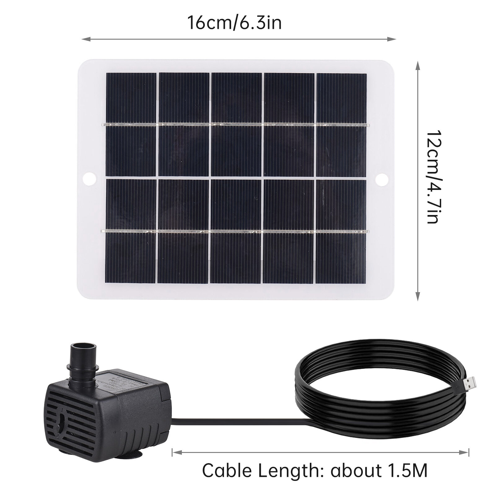 Комплект солнечного фонтанного насоса 5 В с солнечной панелью 3 Вт, 7 насадками, максимальная высота воды 50 см для купания для птиц, аквариума, украшения сада для небольшого пруда