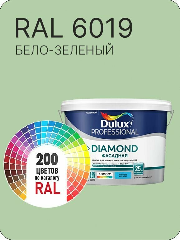 Краска для минеральных и деревянных фасадов Dulux Diamond цвет бело зеленый Ral 6019 2.5 л.