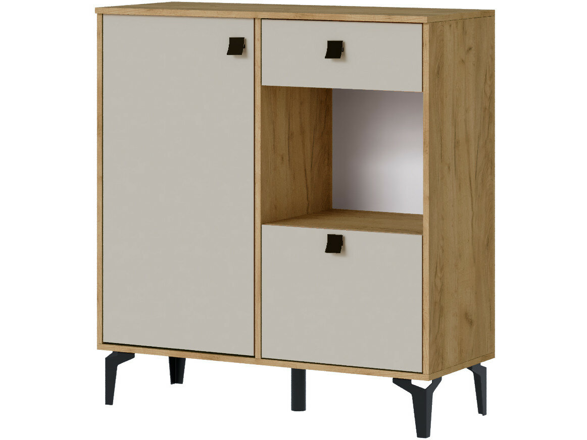 Комод (1 ящик/2 двери и открытая ниша), Дуб крафт золотой/Кашемир