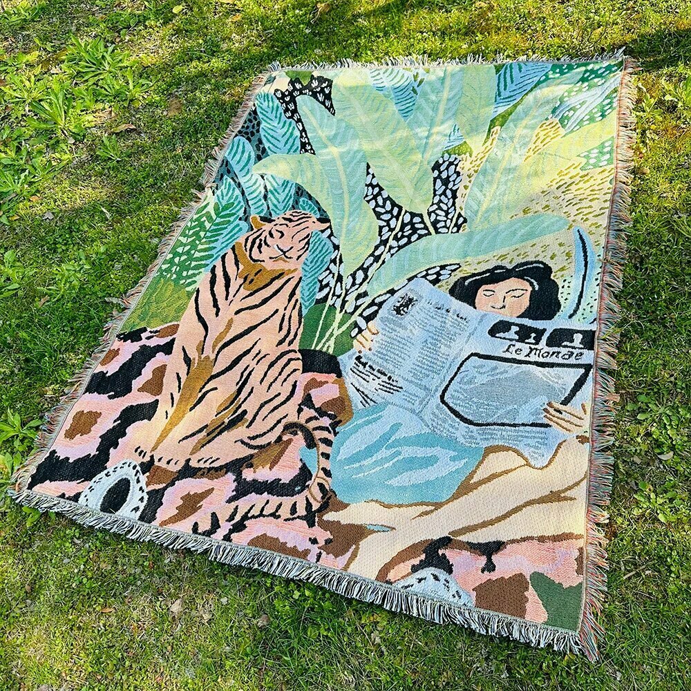 Плед-покрывало для пляжа, кресла или дивана, пикника, тканный винтажный 130 х 180 см