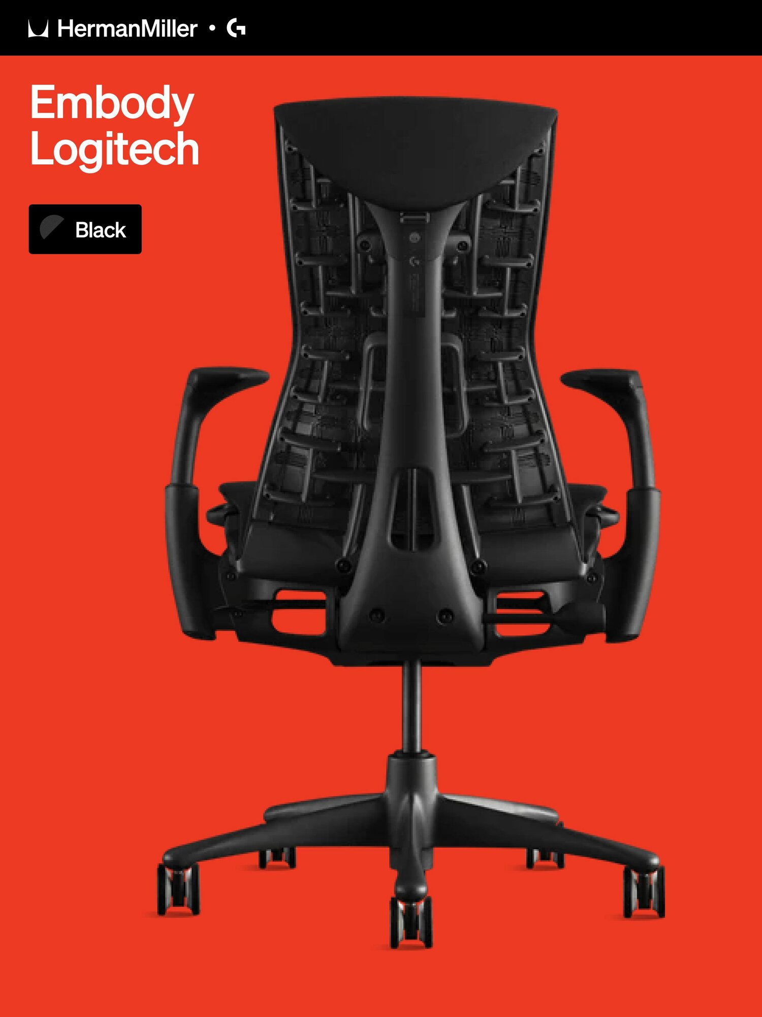 Кресло Herman Miller Embody Logitech Gaming, цвет Black
