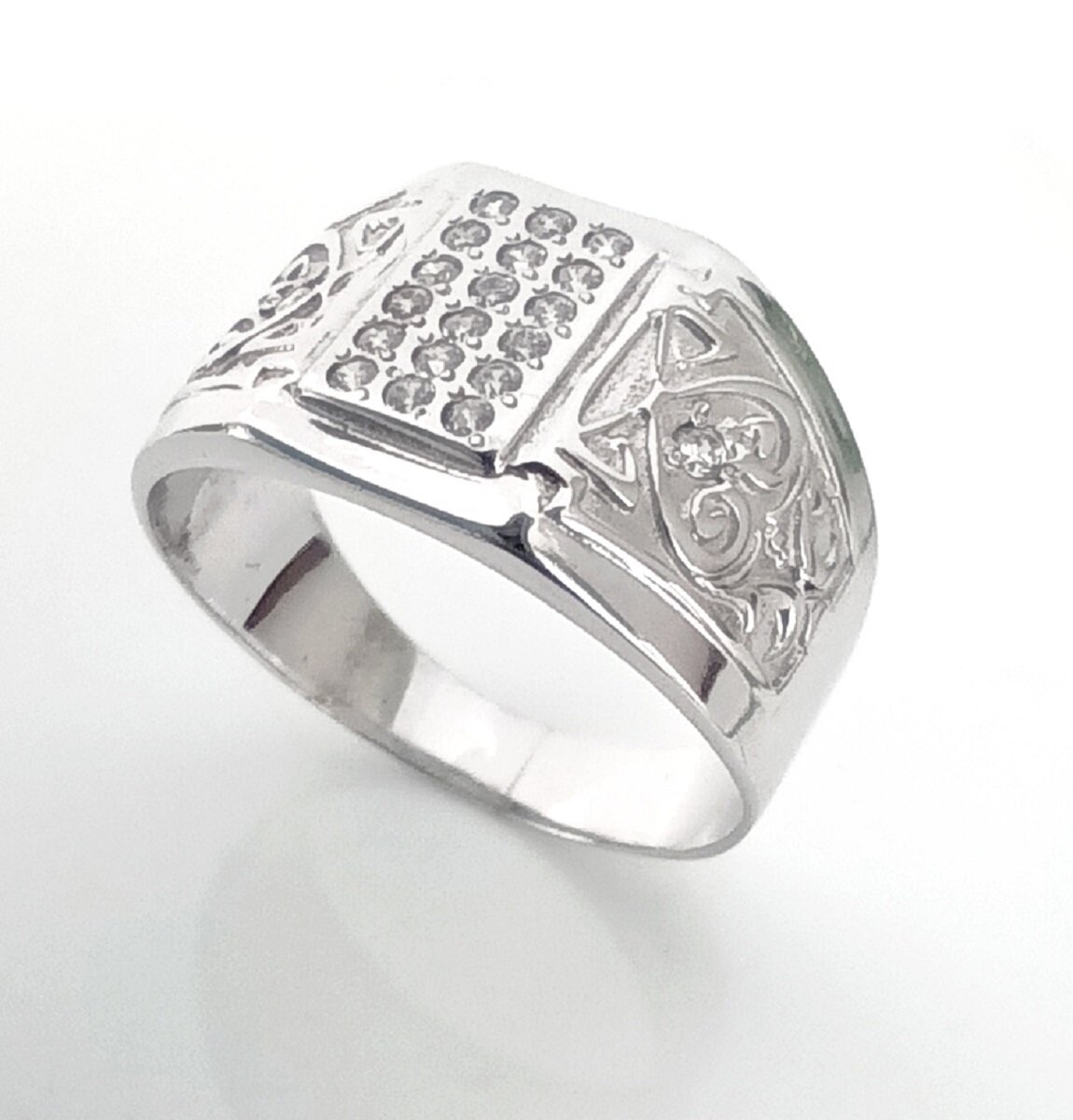 Печатка, серебро, 925 проба, родирование, фианит