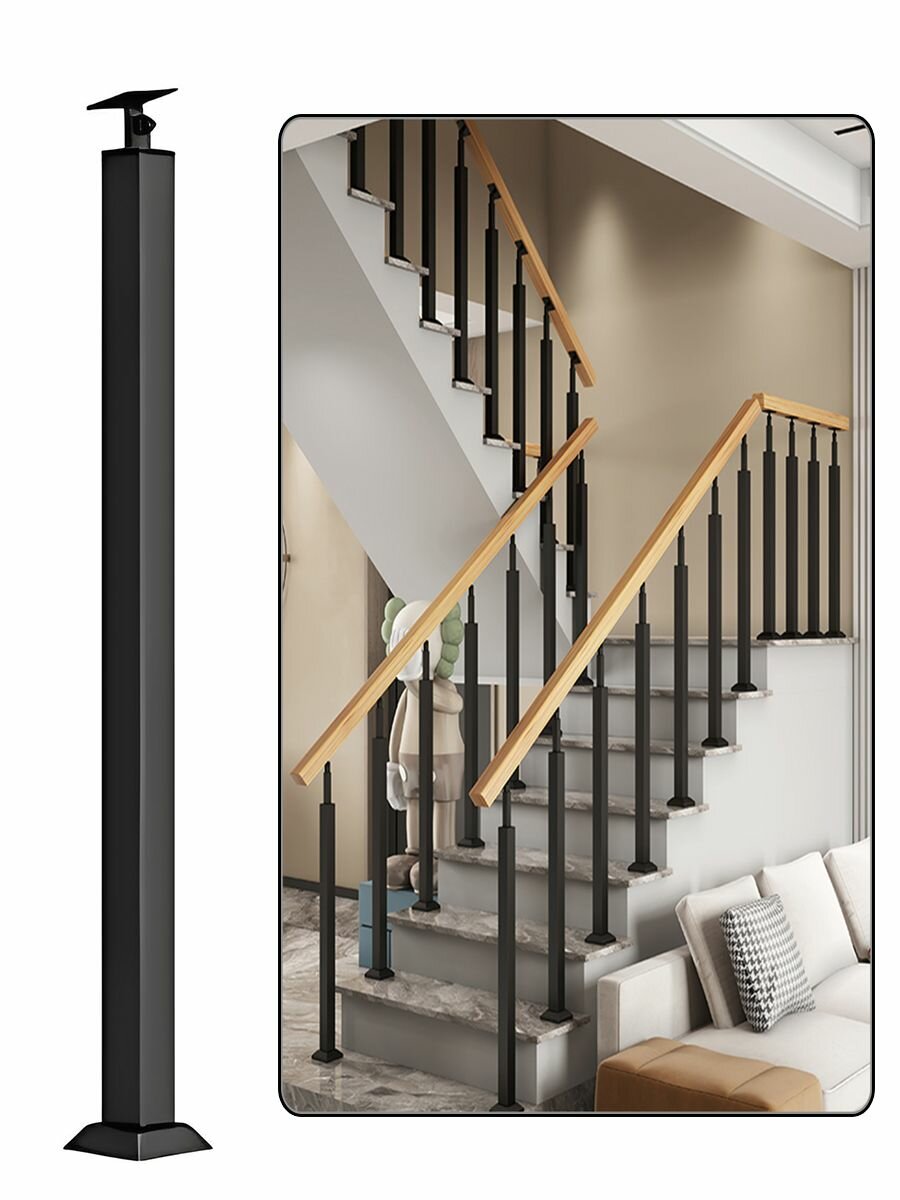 Металлические стойки для перил черные, регулируемые 270 для лестниц, террас, балконов, крыльца (дерево, бетон, улица/дом)
