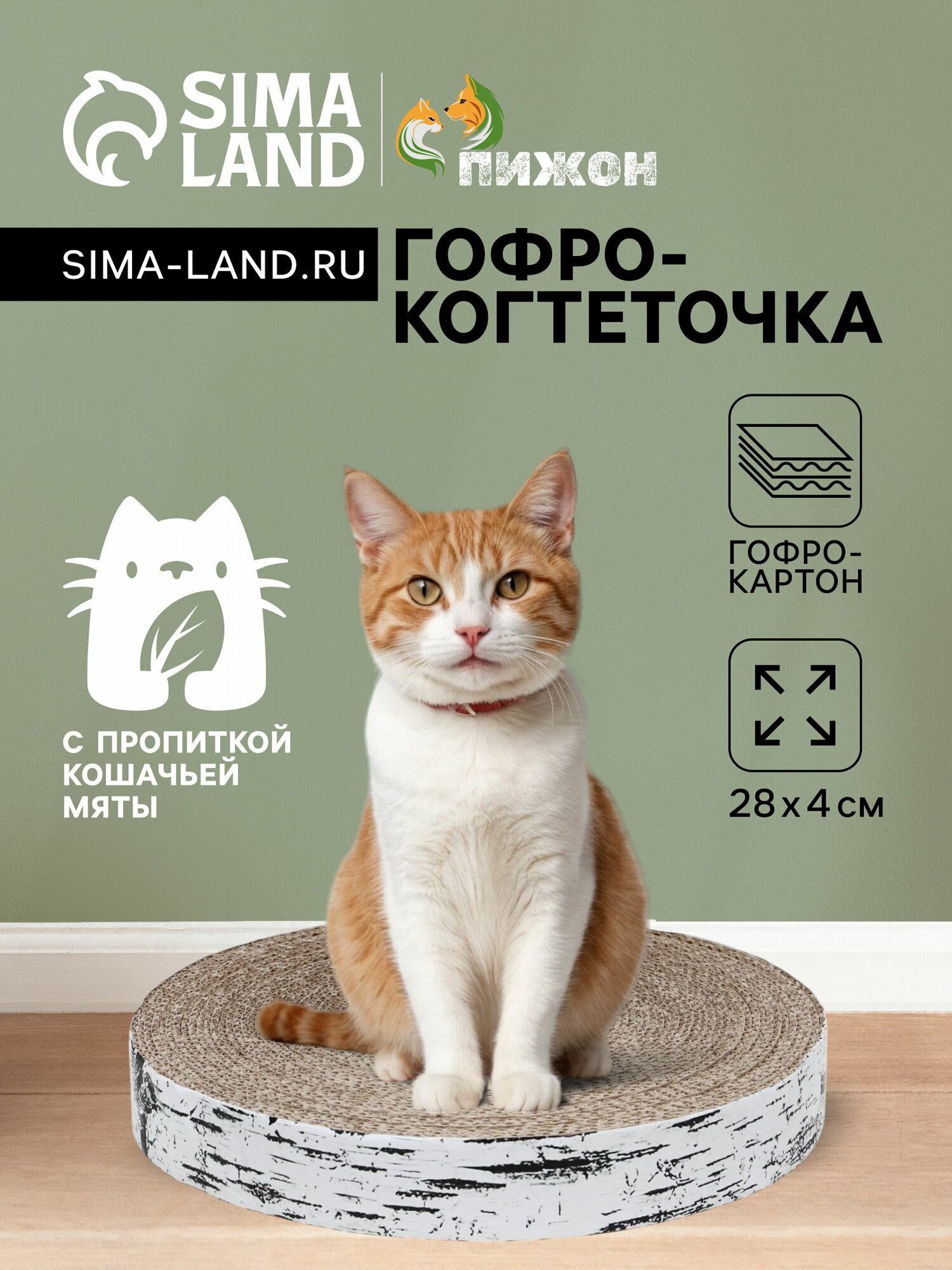 Гофрокогтеточка "Пижон. Спил березы", 28x4 см, с пропиткой, высокая, круглая