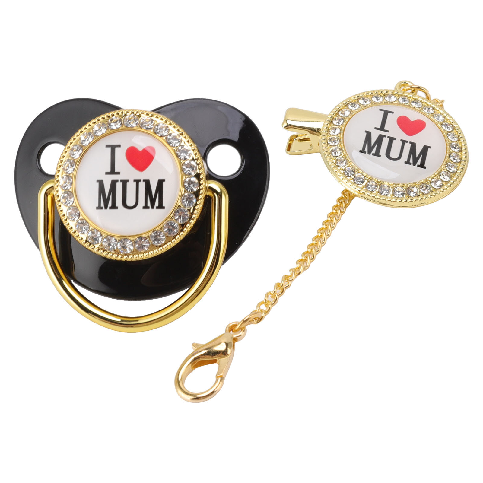 Детская соска-пустышка для детей от 6 до 18 месяцев, встроенная, из силикона без бисфенола-А, с блестками, с зажимами, черная.