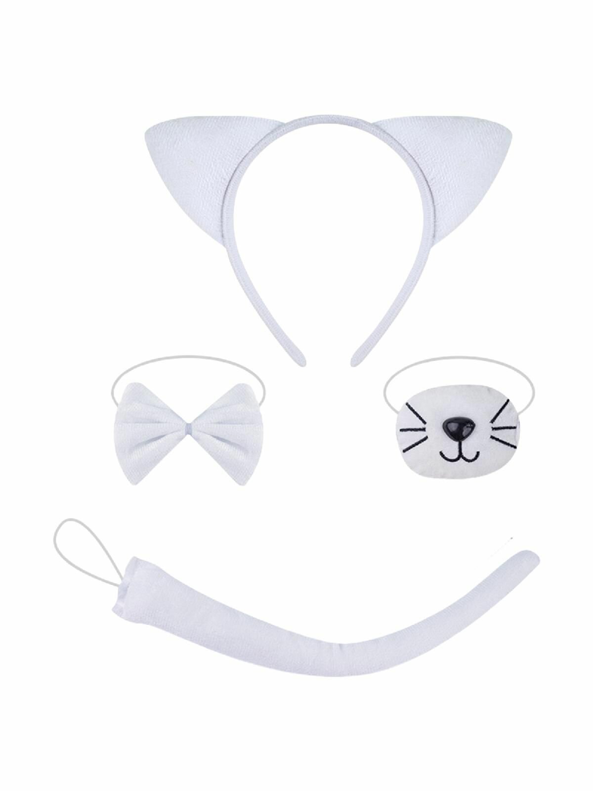 Премиум костюм кота со съемными ушами и гибким хвостом для косплея, - All white cat ears a