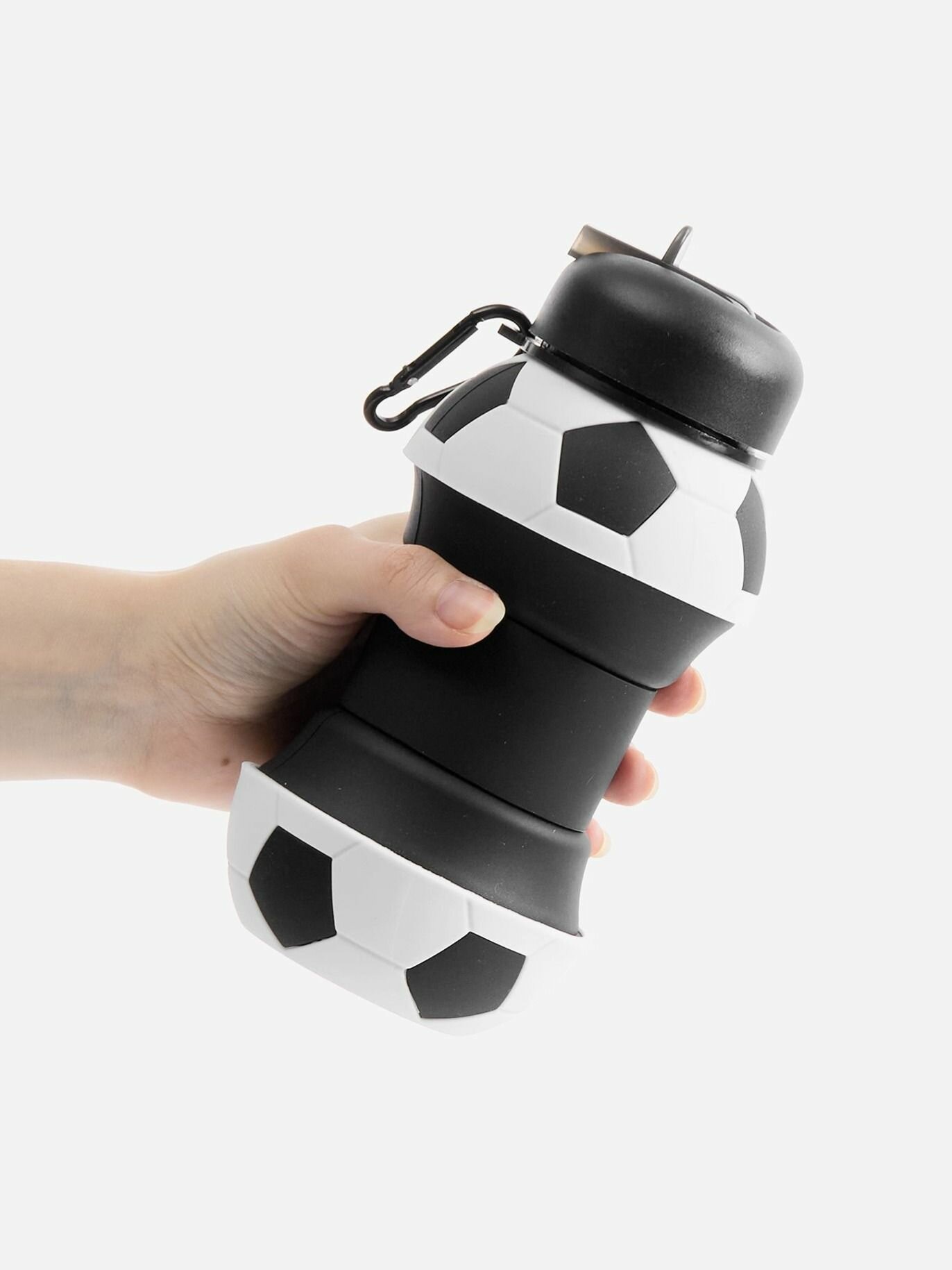 Бутылка для воды спортивная складная силиконовая Football Flex 550 мл, белая с черным