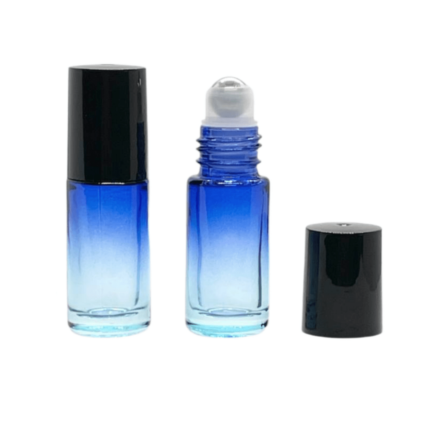 Набор роллеров для эфирных масел, флакон 5 мл, 5 штук, стекло градиент № 5, черная крышка, ролик в белой оправе