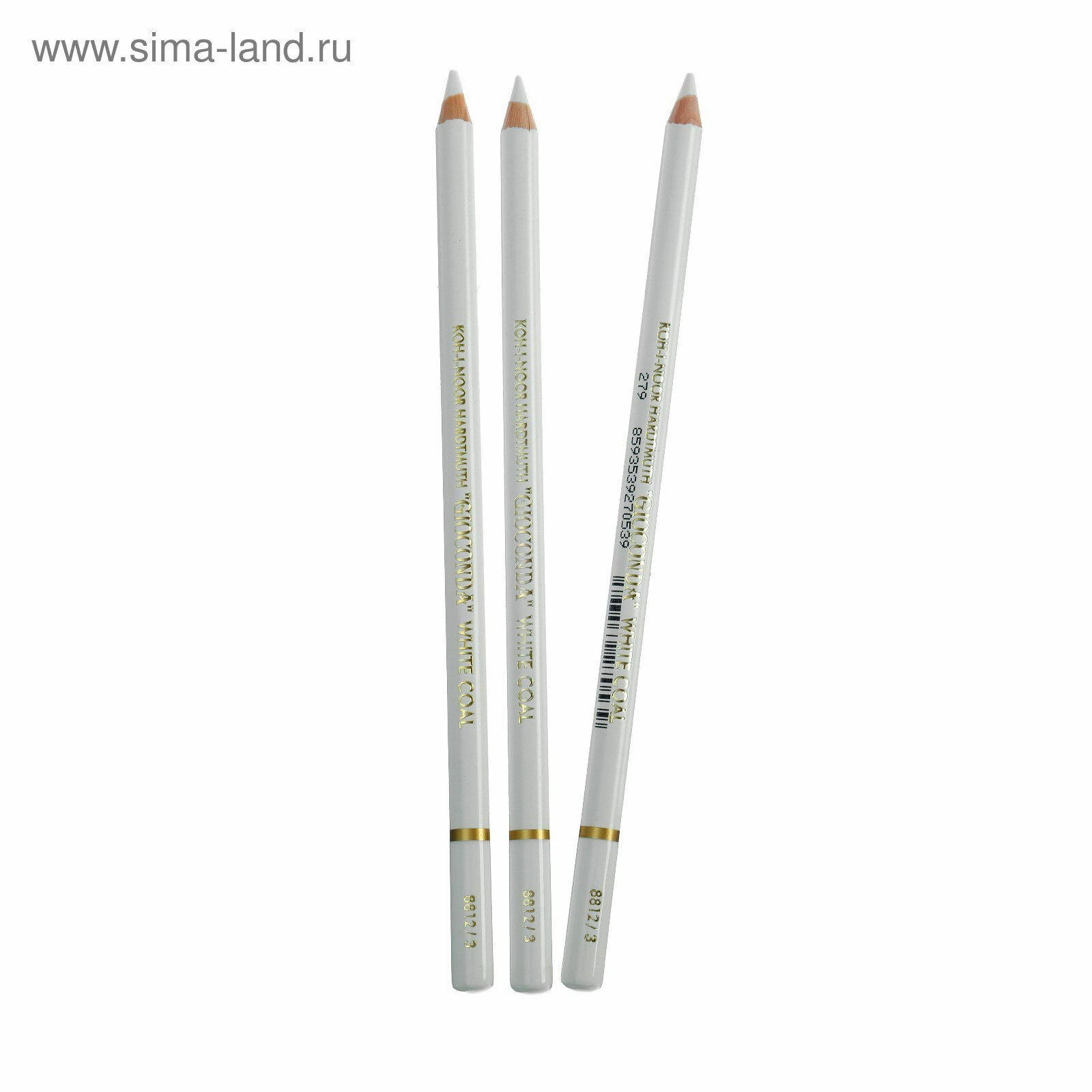 Набор 3 штуки уголь белый в карандаше GIOCONDA 8812/3, цвет: белый