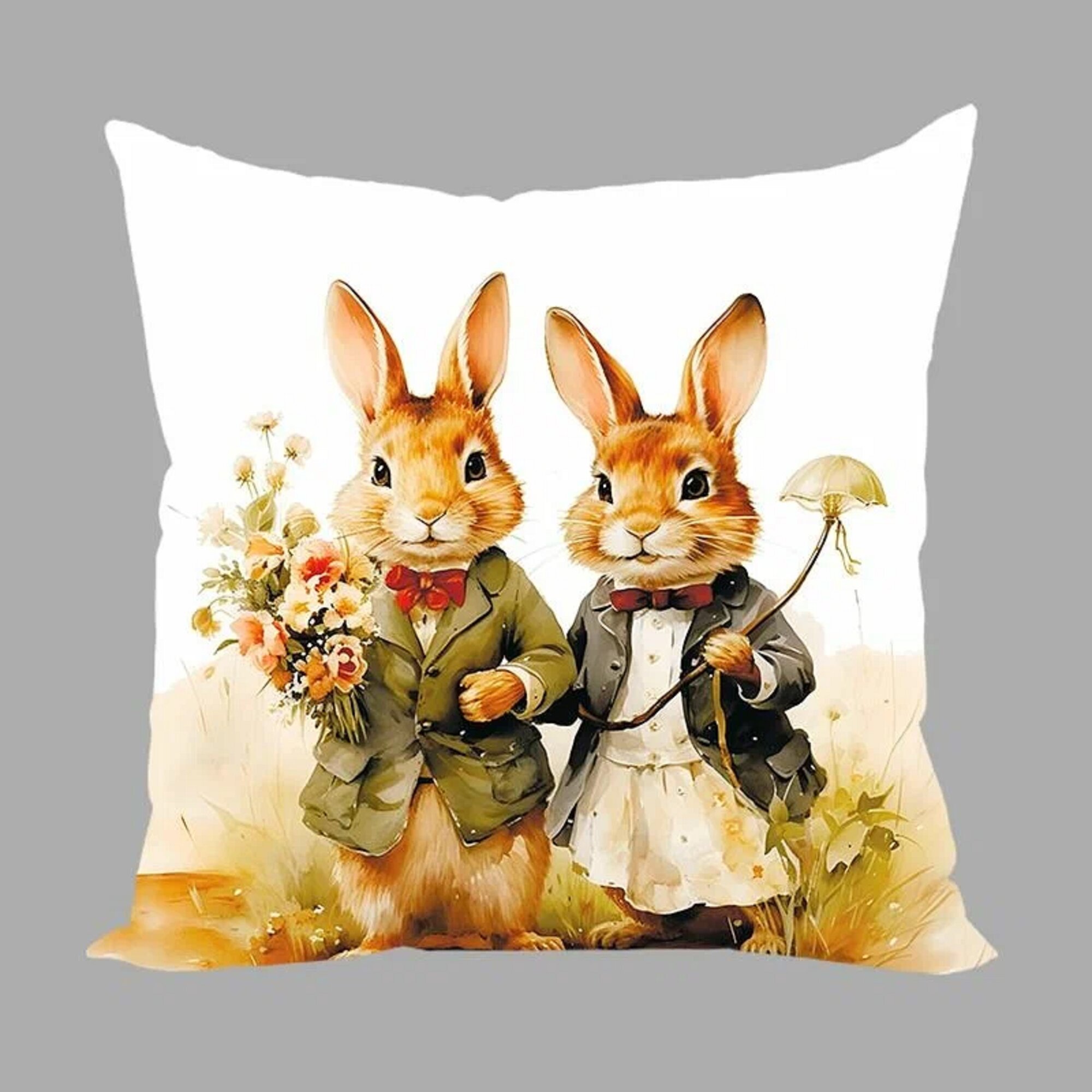 Чехол для подушки Кролики жених и невеста 40х40 велюр