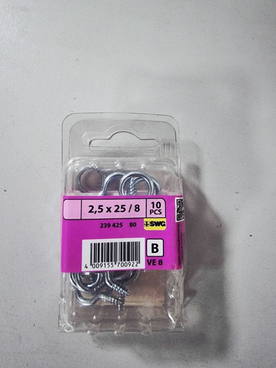 Шуруп крюк костыль крепежный 2,5*25/8 (10 шт-1упк*2 упк ) PROFAC, Германия