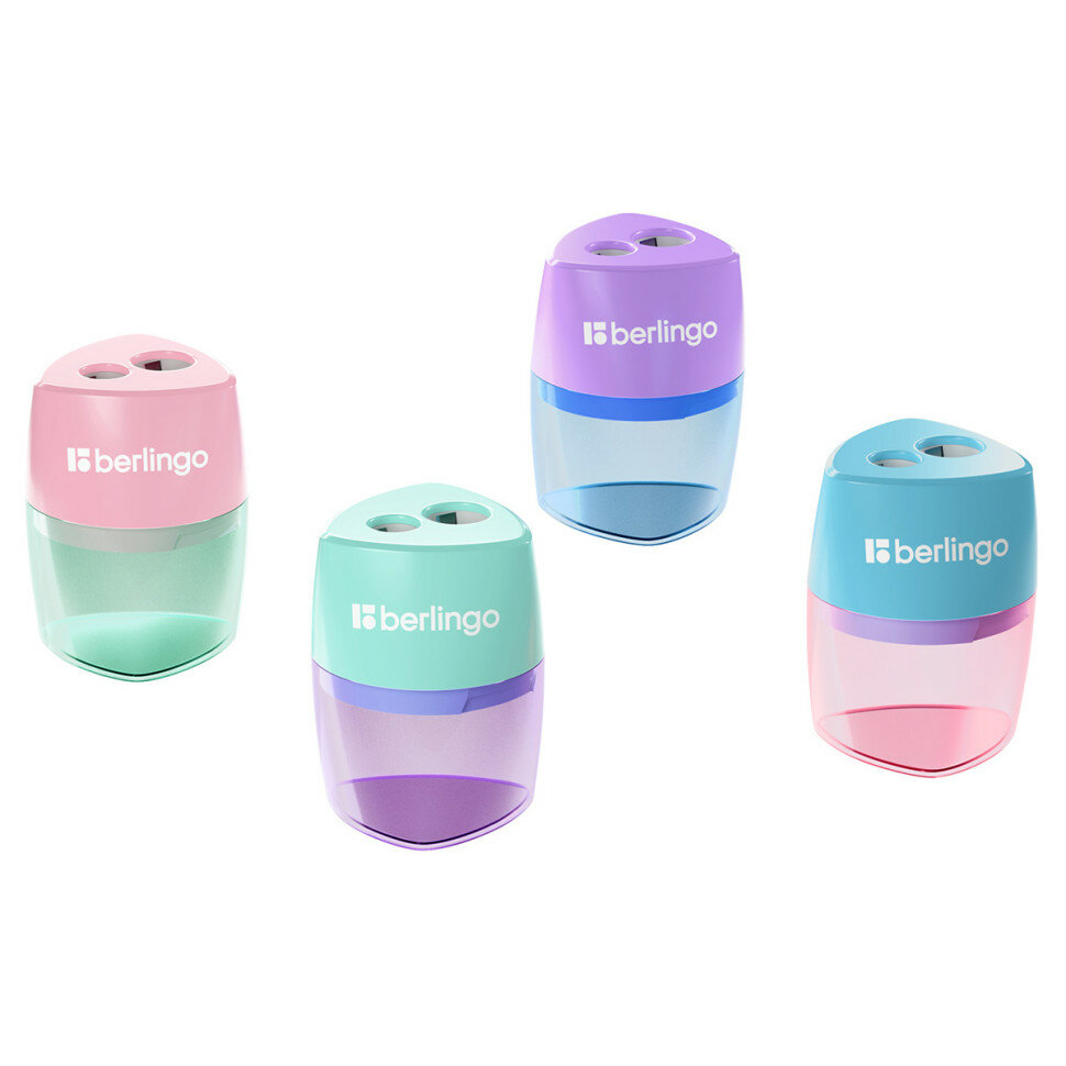 Точилка пластиковая Berlingo "Haze XL", с контейнером, 2 отверстия, ассорти, 352559