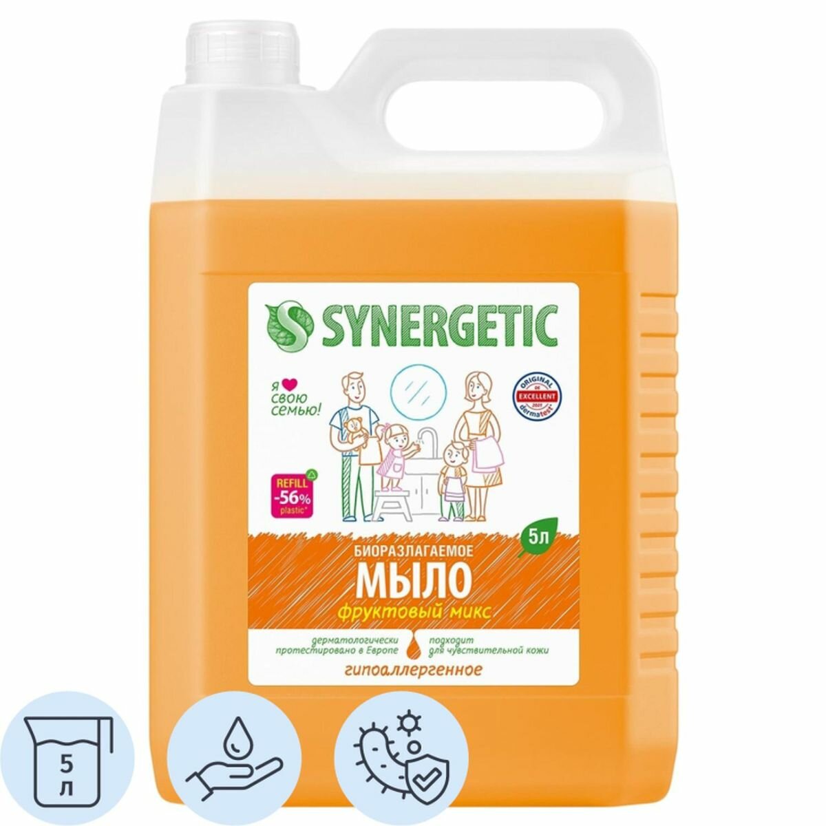 Мыло жидкое Synergetic "Фруктовый микс", 5л, канистра (105502), 1шт.