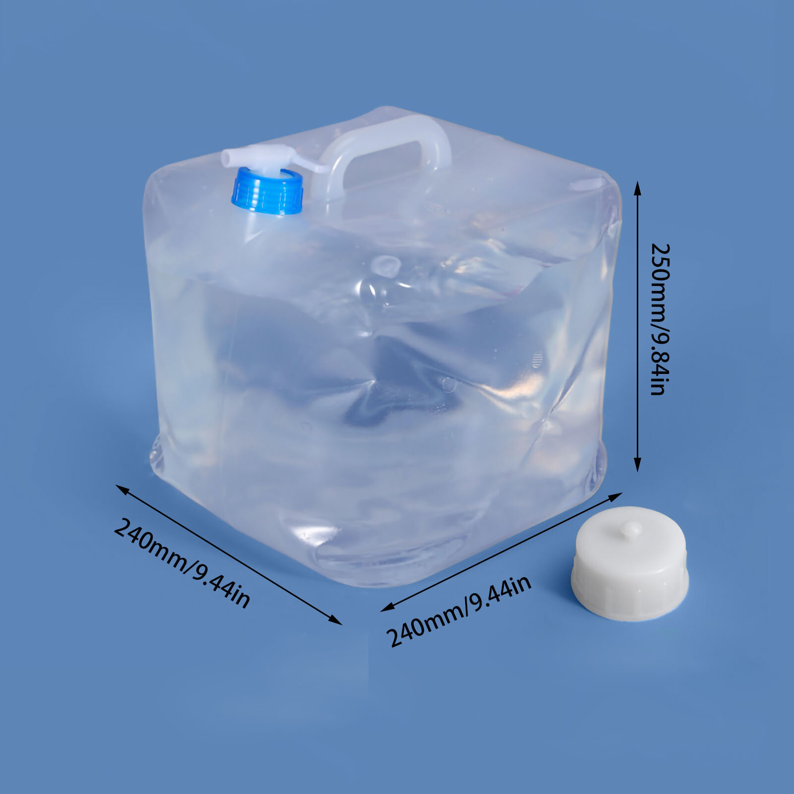 Складной контейнер для воды большой емкости с герметичной крышкой из-под крана Складной мягкий резервуар для воды для улицы 15 л 240x240x250 мм / 9,4x9,4x9,8 дюйма