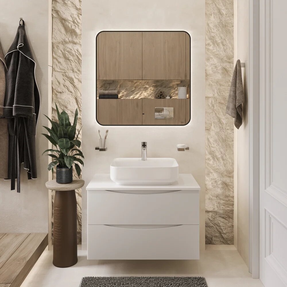 Мебель для ванной комнаты BOND Cube 80 подвесная, белая матовая, с раковиной Cube S13-500