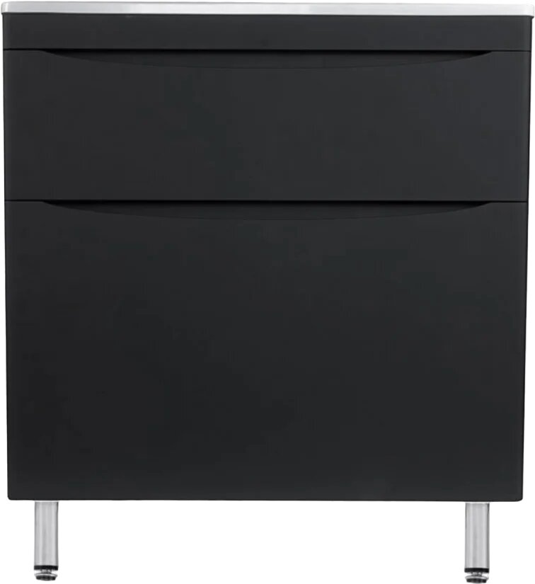 Тумба с раковиной Style Line Бергамо Мини 90 напольная, 90 см, черная, матовая, из МДФ, с ящиками, раковина для ванной из искусственного мрамора, прямоугольная
