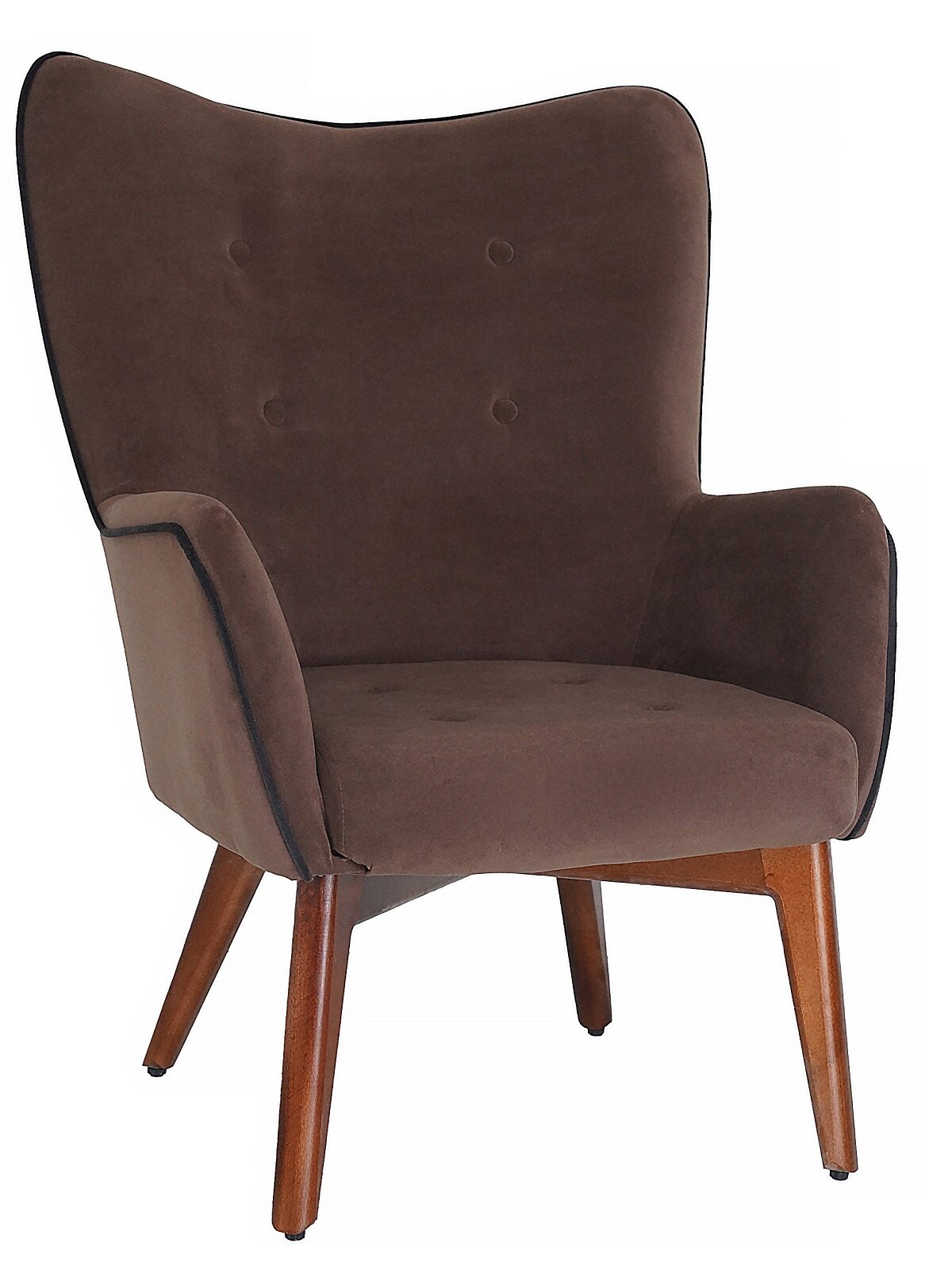 Кресло КР Bekvem не раскладное, с пуговицами, ножки орех, велюр темно-коричневый