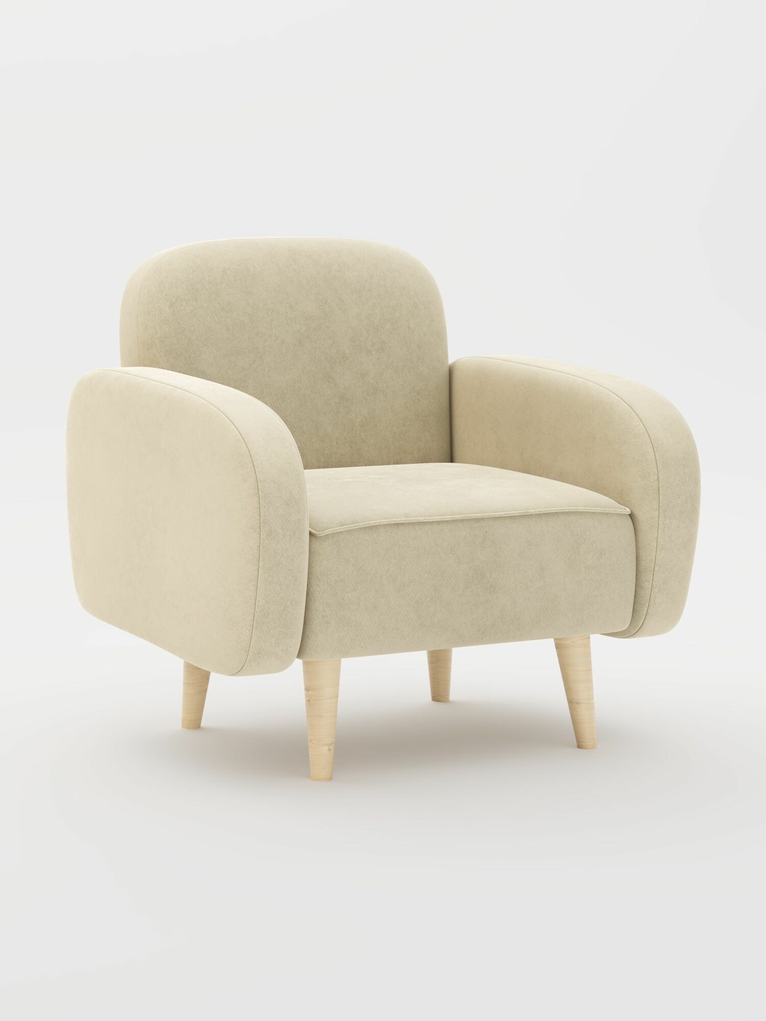 Кресло мягкое для дома, отдыха в гостиной, лорен от W&B, премиум велюр кремовый