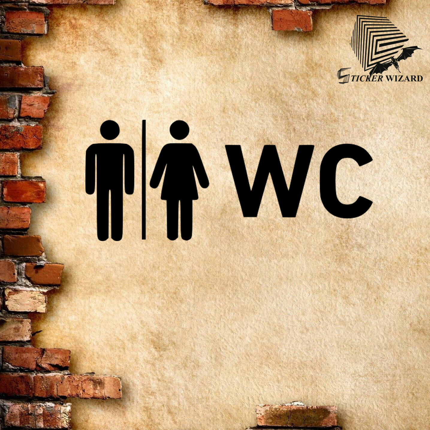 Наклейка виниловая на прозрачной основе (черная) "WC уборная"