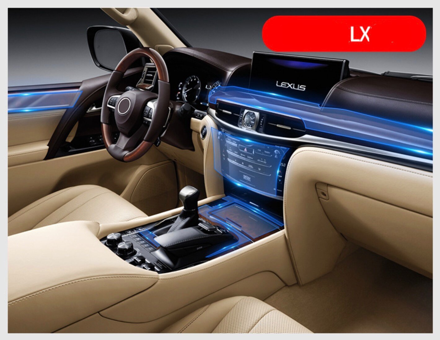 Полный комплект прозрачной защитной пленки MyPads M-156385 в салон автомобиля Lexus LX 350 450 (Лексус ЛХ) 2015 16 17 18 19 20 21 года для консолей.