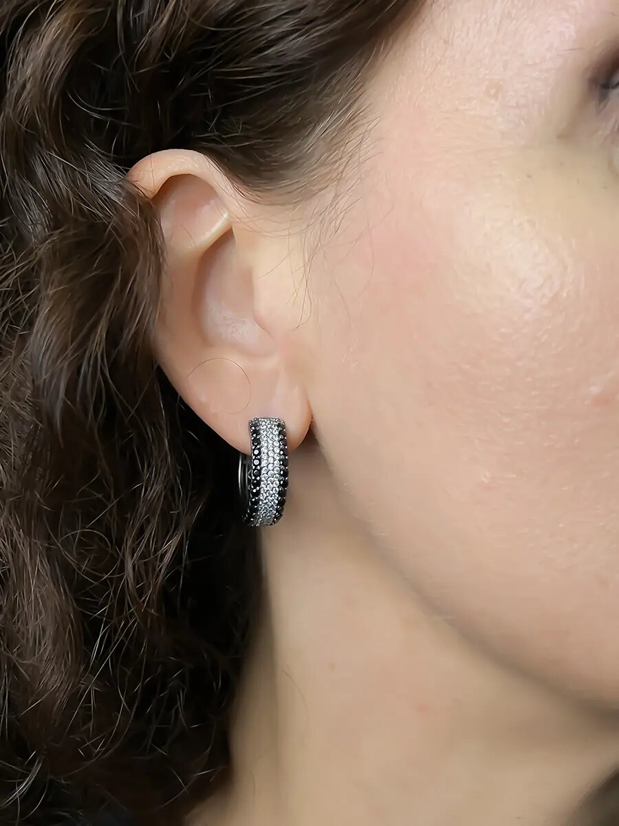 Серьги конго, серебро, 925 проба, чернение, фианит, шпинель