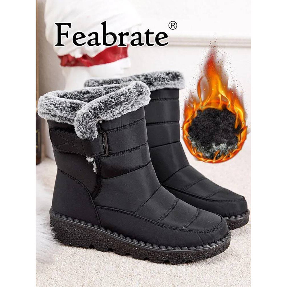 Зимние ботинки для женщин, высокие ботинки из хлопка большого размера с толстой подошвой и бархатом, теплые, водонепроницаемые, женские ботинки из хлопка на липучке