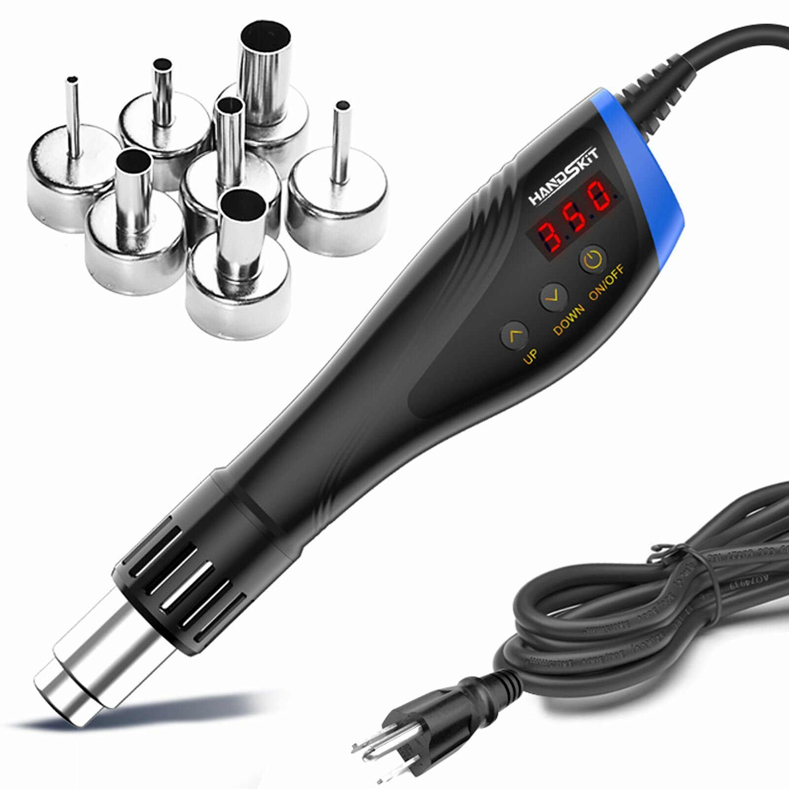 Термофен с цифровым дисплеем, регулируемой температурой, портативный, самодельный, с несколькими насадками, для нагрева термоусадочной пленки