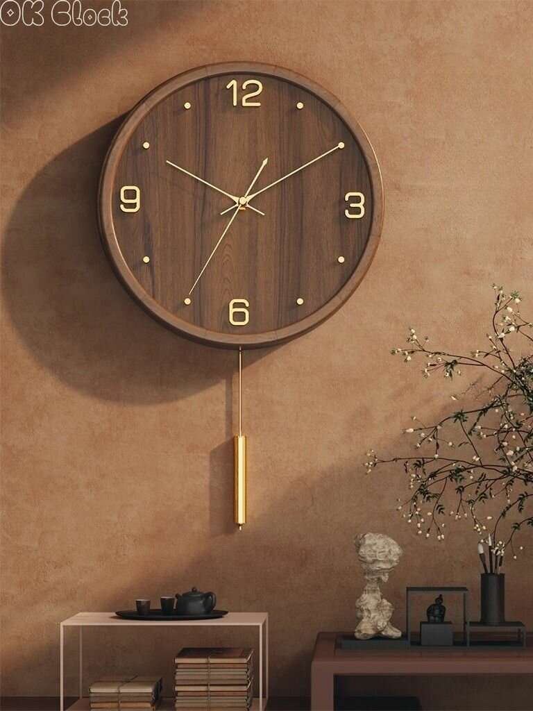Новые настенные часы из цельного дерева и латуни в китайском стиле