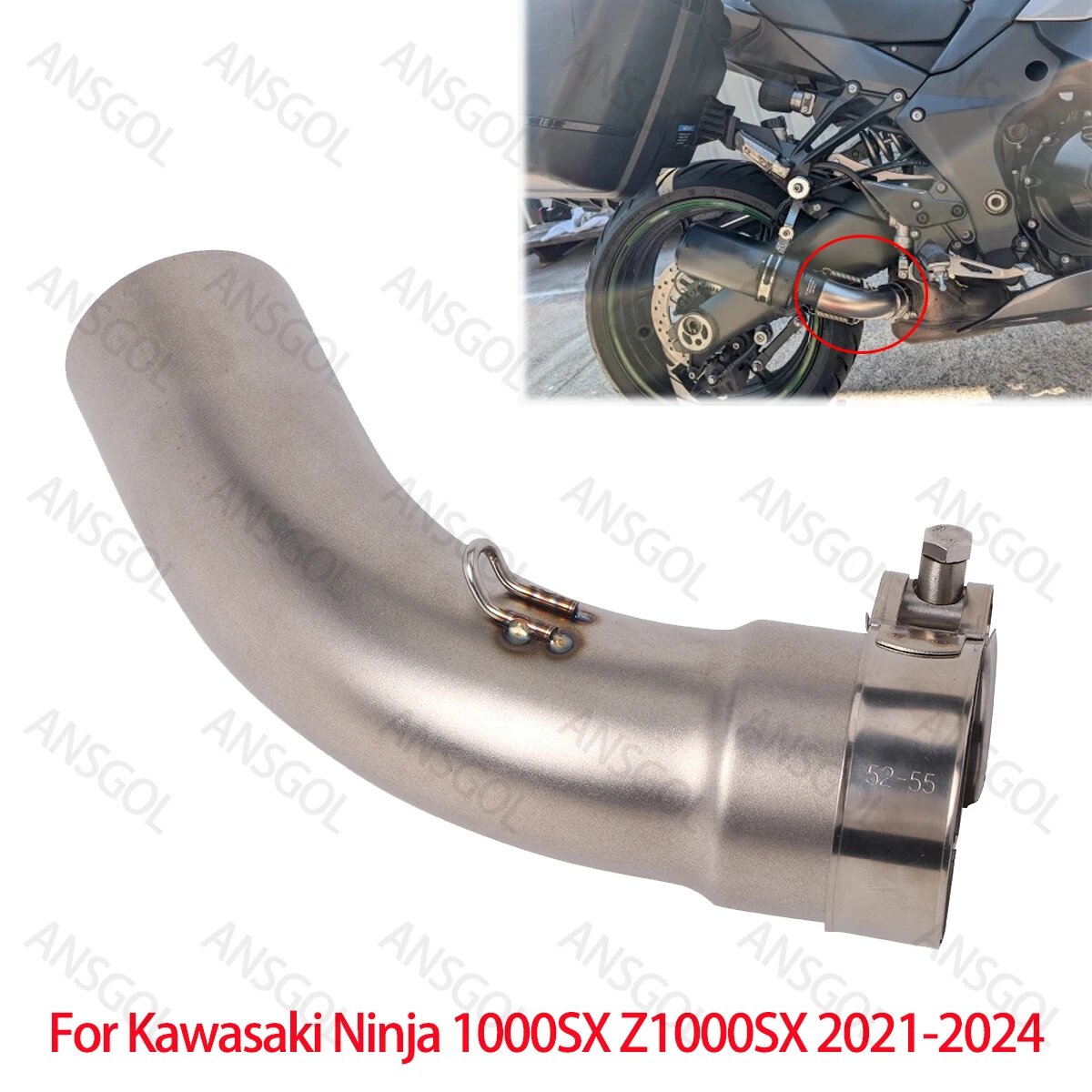 Средняя труба выхлопной трубы Escape для Kawasaki Z1000 SX Ninja 1000SX 2021-2024, модифицированная средняя труба глушителя 51 мм, выхлопная труба Z1100