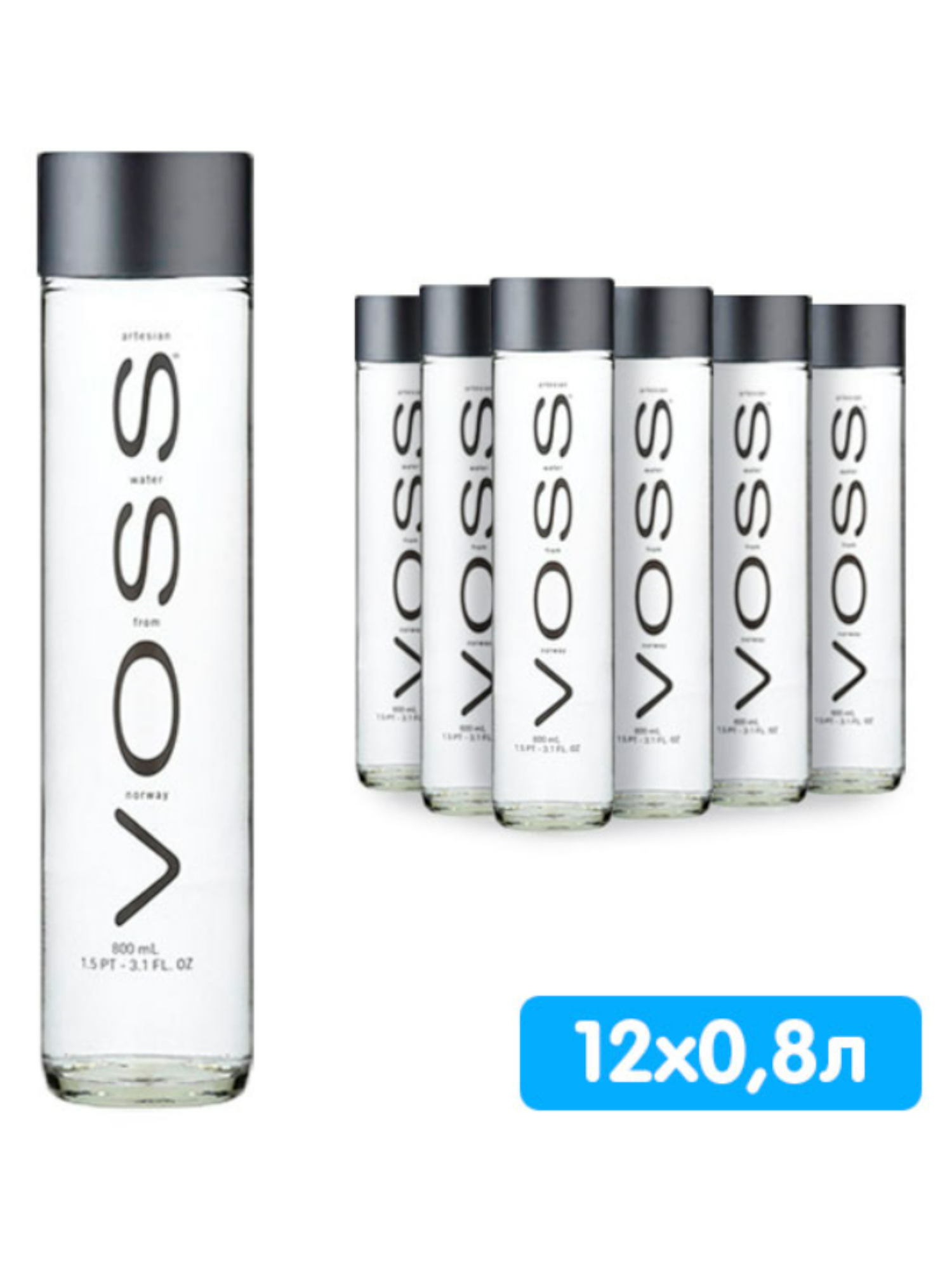 Вода VOSS, питьевая, негазированная, артезианская, без добавок, 0,8л, 12 штук