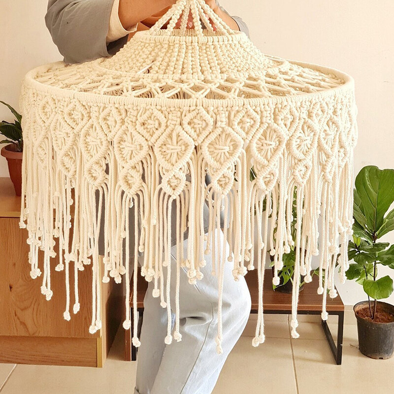 Абажур хлопковый 50см *60 см бохо стиль, белый, Люстра для спальни, абажур из ручной работы.