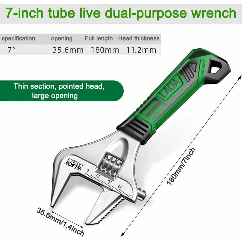 LAOA 7 дюймов Ключ разводной с тонкими губками и широким зевом (раскрытие зева до 40 мм, ключ 180 мм)