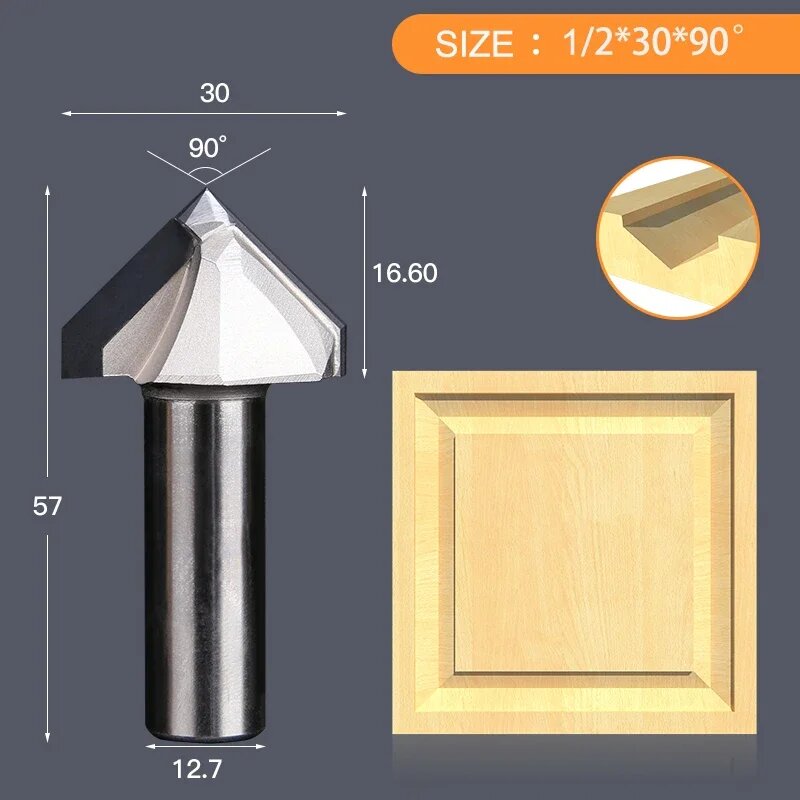 Алмазная фреза концевая V-образная 1/2" 30x90Deg