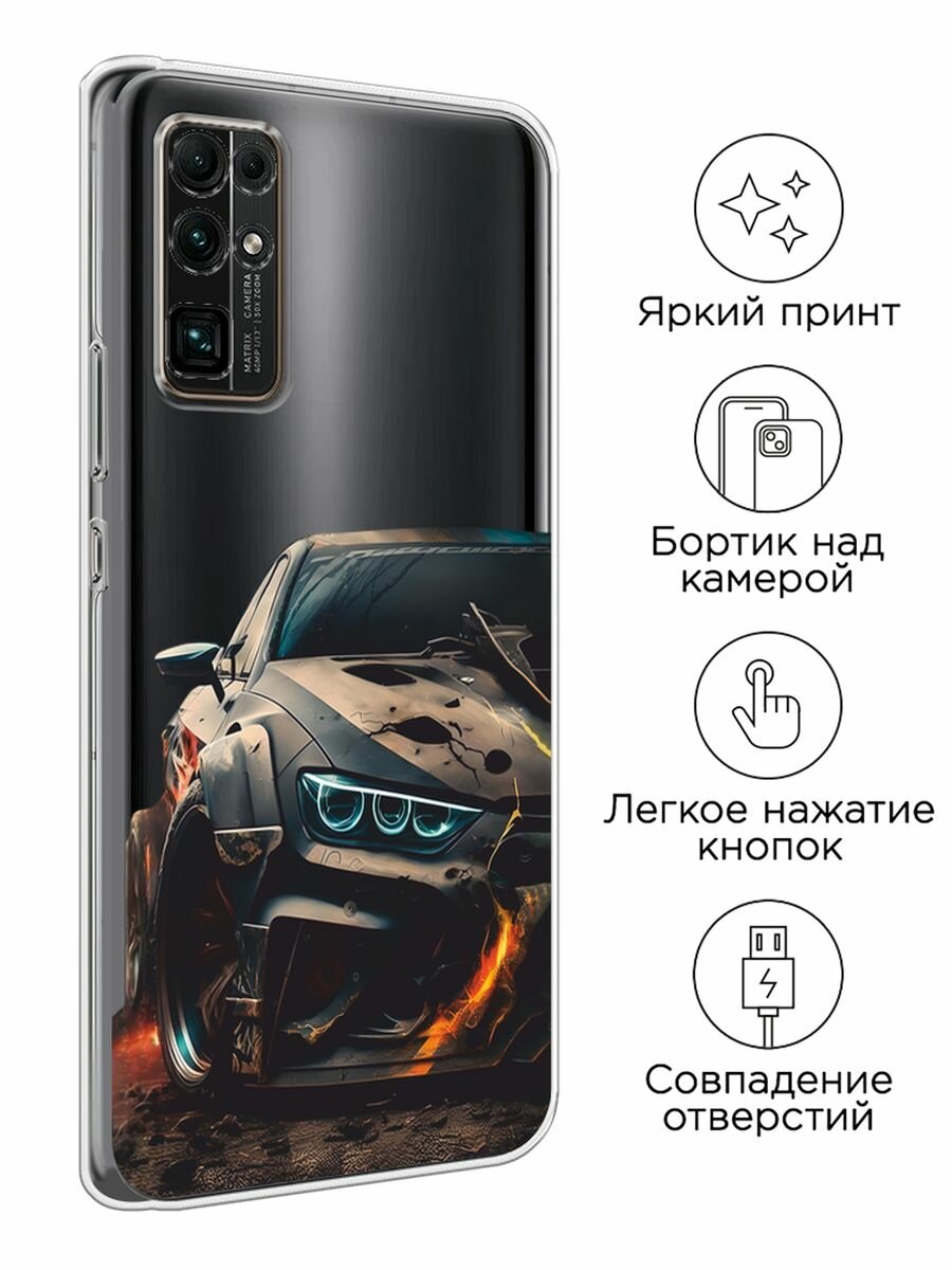 Чехол на Honor 30 / Хонор 30 с принтом "На износ", прозрачный — фото 1