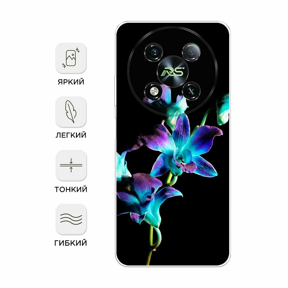 Чехол на Itel RS4 / Ител РС4 с принтом "Синий цветок на черном" — фото 1