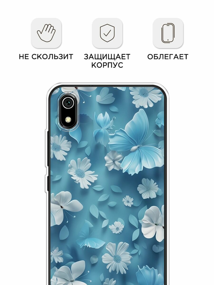 Чехол на Xiaomi Redmi 7A / Сяоми Редми 7А с принтом "Голубые глазурные цветы" — фото 1