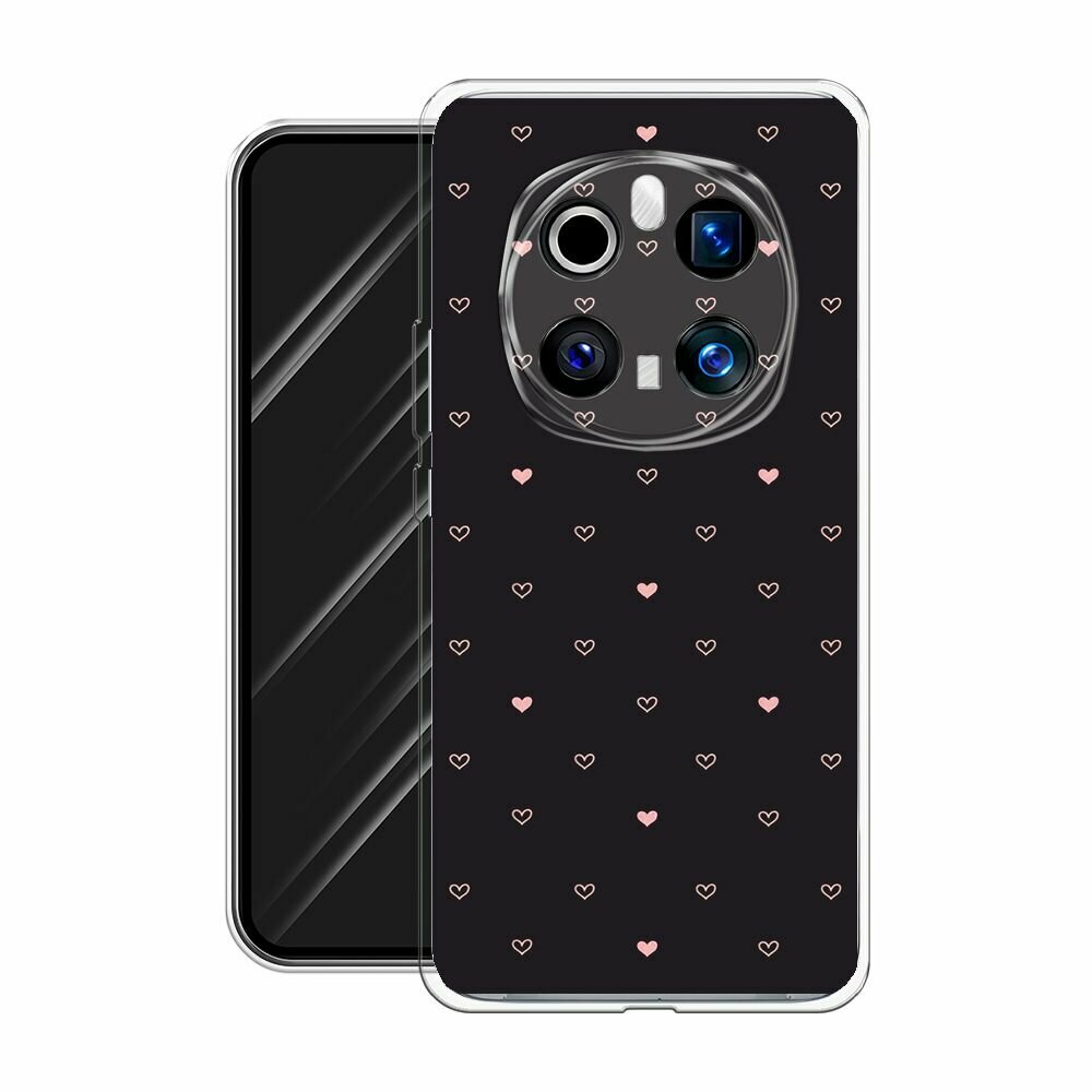 Чехол на Honor Magic 7 Pro / Хонор Мэджик 7 Про с принтом "Черный фон и сердечки" — фото 1